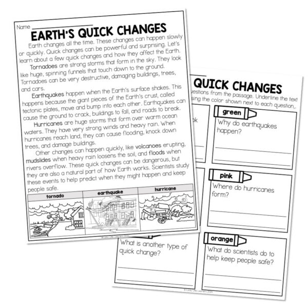 Reading Passage - Earth's Quick Changes - Lucky Little Learners