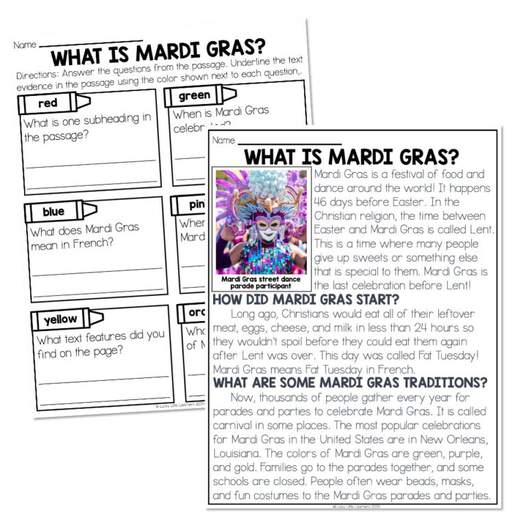 Reading Passage - Nonfiction - What is Mardi Gras - Lucky Little Learners