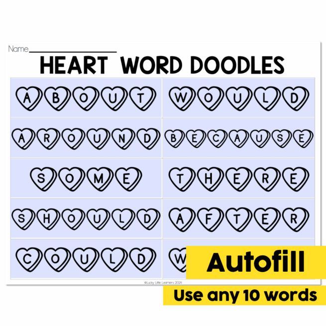 Spelling Word Doodles - Hearts - Lucky Little Learners