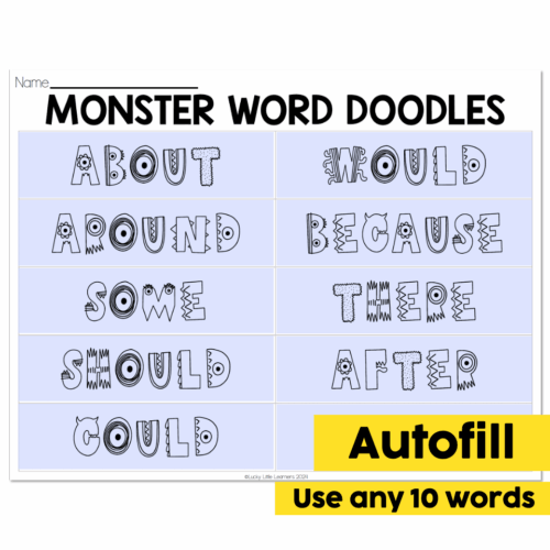 Spelling Word Doodles - Monster - Lucky Little Learners