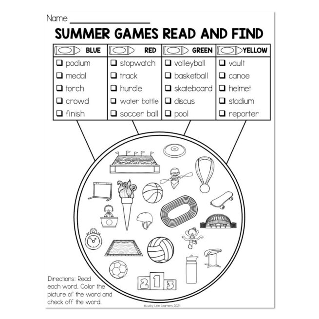 Summer Games - Phonics - Summer Games Read and Find - Lucky Little Learners