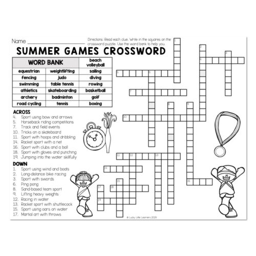Summer Games - Vocabulary - Summer Games Crossword - Lucky Little Learners