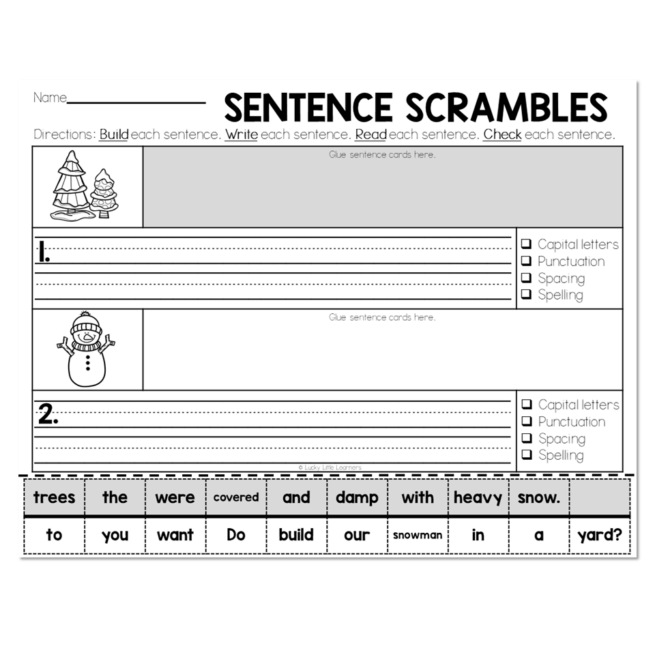 Winter Sentence Scrambles - Level 2 - Page 20 - Lucky Little Learners