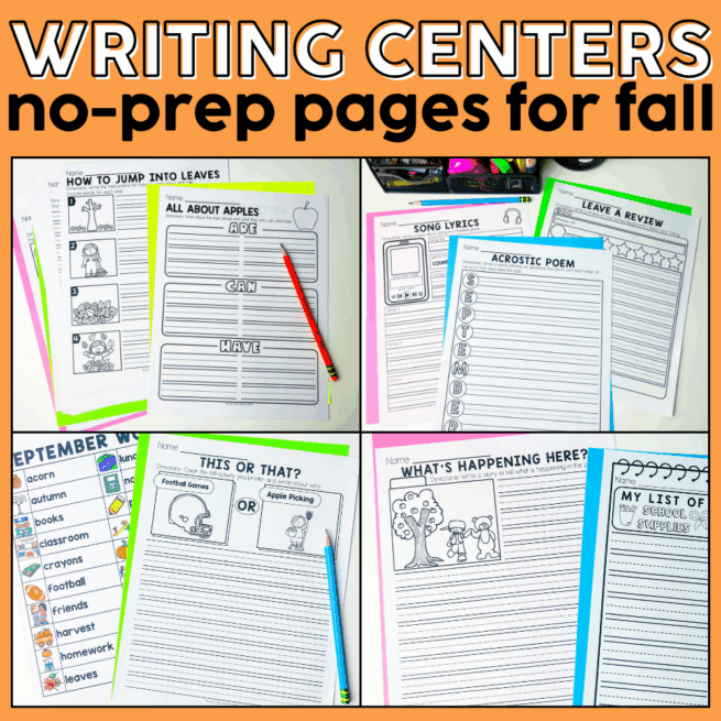 September No-Prep Writing Centers - Lucky Little Learners