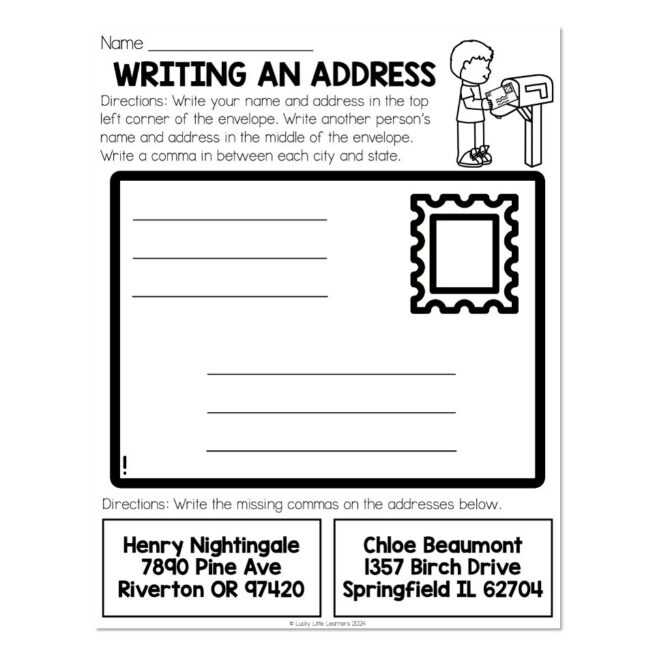 Writing an Address Worksheet - Lucky Little Learners