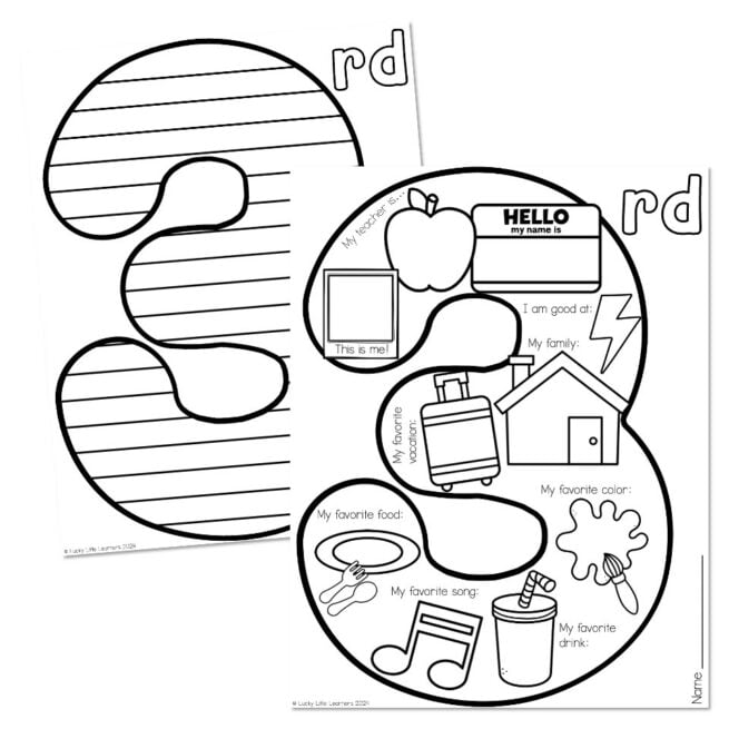 All About Me - 3rd Grade - Number 3 Pages - Lucky Little Learners