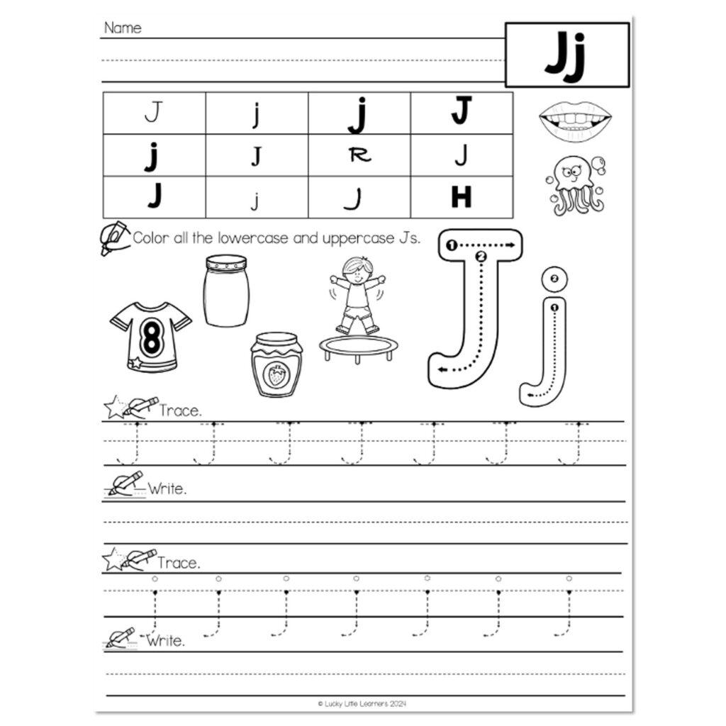 Lucky to Learn Phonics - Alphabet - Letter J - Worksheet - Lucky Little ...