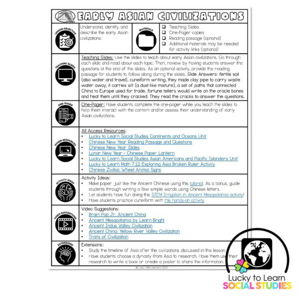Lucky to Learn Social Studies - Early Asian Civilizations - Teacher's ...