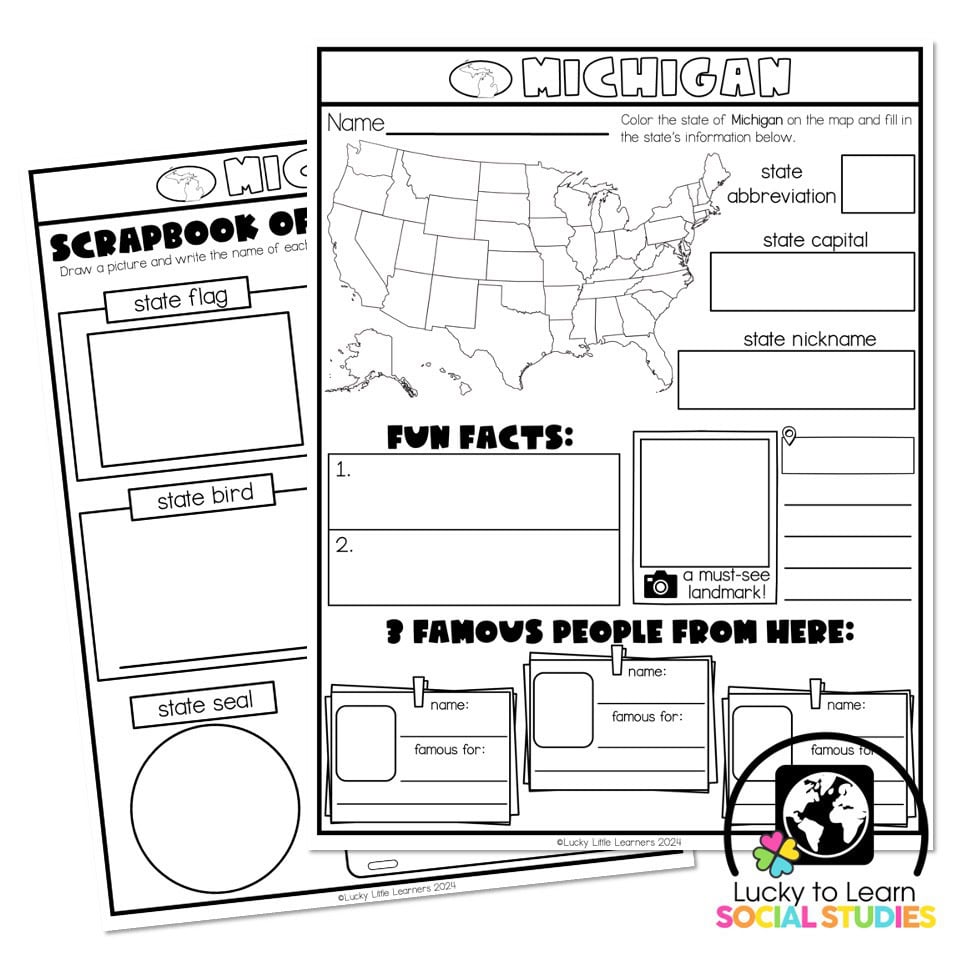 Lucky to Learn Social Studies - US States - Michigan - One-Pager ...