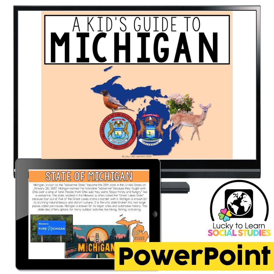 Lucky to Learn Social Studies - US States - Michigan - Teaching Slides ...