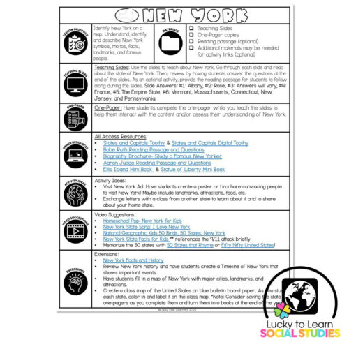 Lucky to Learn Social Studies - US States - New York - Teacher's Guide ...