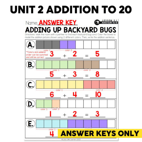 Lucky to Learn Math 1st Grade - Unit 2 Answer Keys - Lucky Little Learners