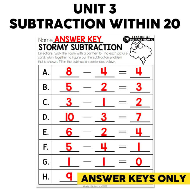 Lucky to Learn Math 1st Grade - Unit 3 Answer Keys - Lucky Little Learners