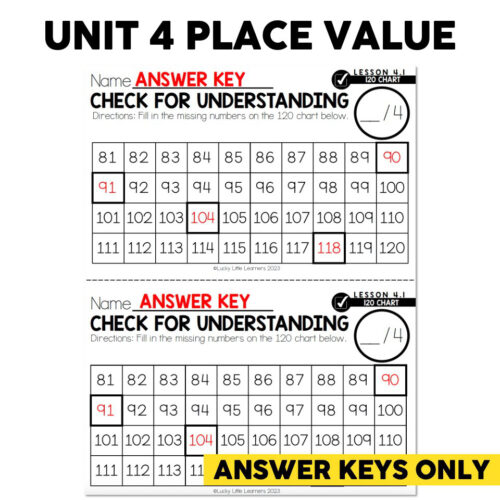 Lucky to Learn Math 1st Grade - Unit 4 Answer Keys - Lucky Little Learners