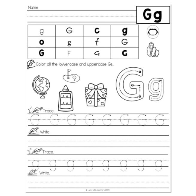 Lucky to Learn Phonics - Alphabet - Letter G - Worksheet - Lucky Little ...