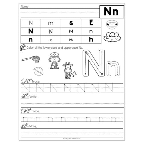 Lucky to Learn Phonics - Alphabet - Letter N - Worksheet - Lucky Little ...