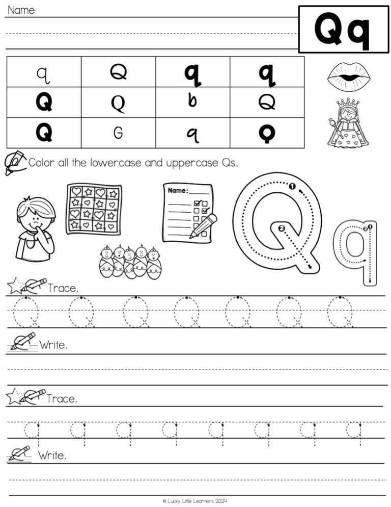 Lucky to Learn Phonics - Alphabet - Letter Q - Worksheet - Lucky Little ...