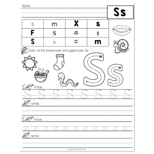Lucky to Learn Phonics - Alphabet - Letter S - Worksheet - Lucky Little ...