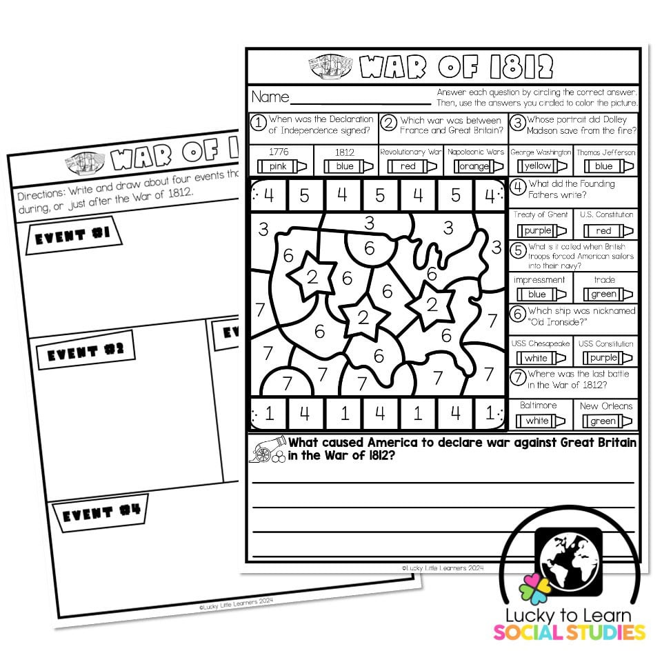 Lucky to Learn Social Studies - War of 1812 - One-Pager - Lucky Little ...