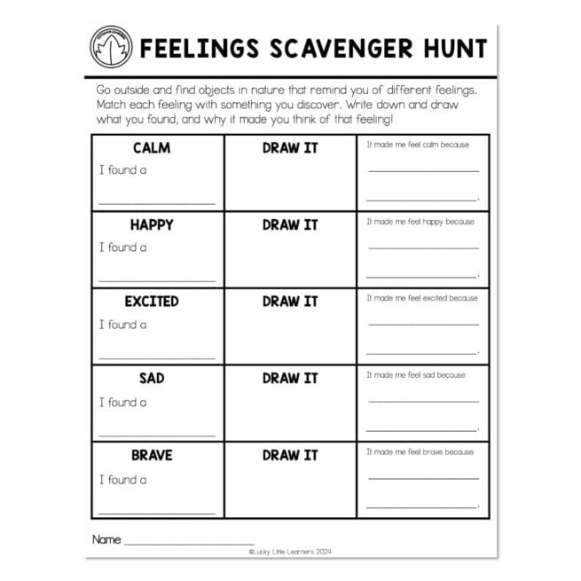 Outdoor Learning - Feelings Scavenger Hunt - Lucky Little Learners