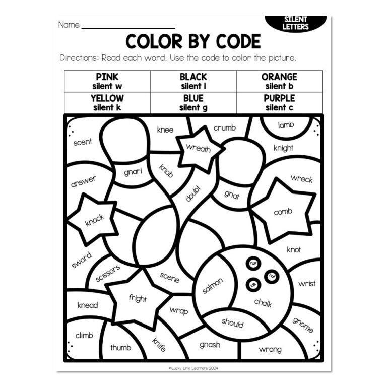 Phonics Color by Code - Silent Letters - Bowling - Lucky Little Learners