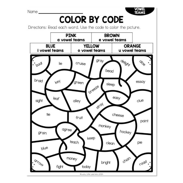 Phonics Color by Code - Vowel Teams - Chicken Drumsticks - Lucky Little ...