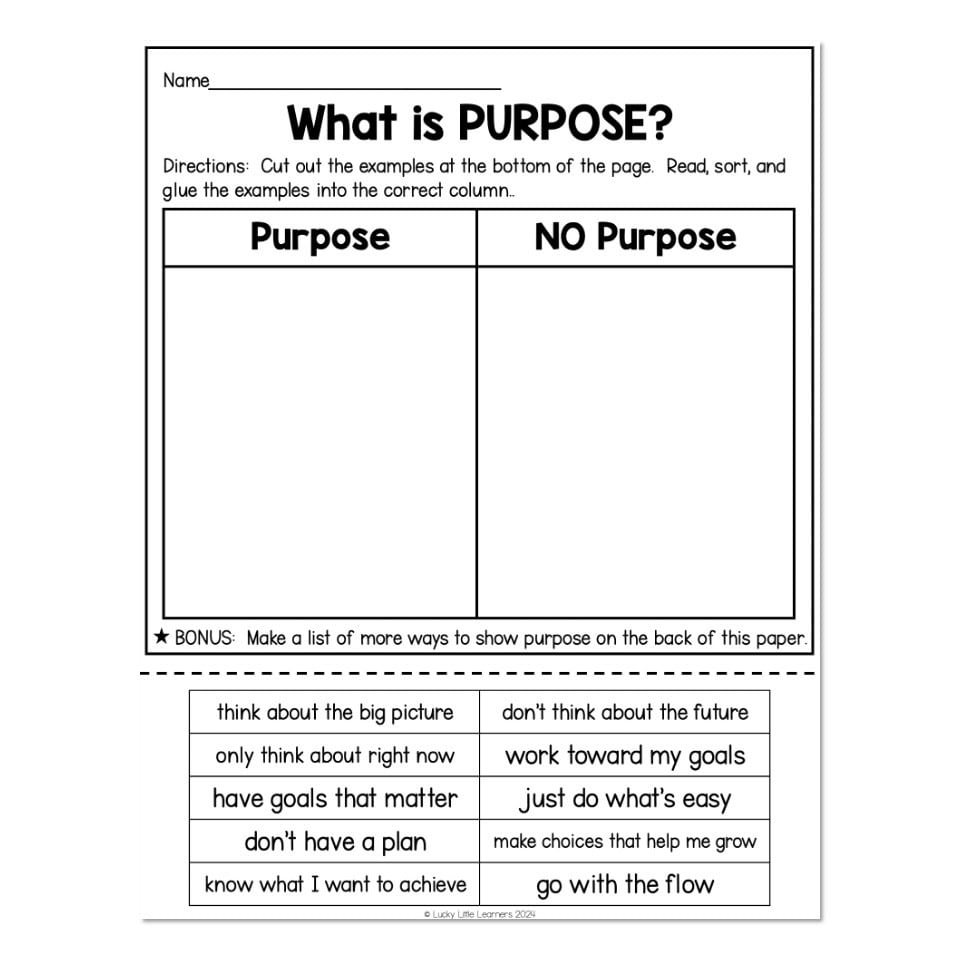 Social Emotional Learning - Sort - Purpose - Lucky Little Learners