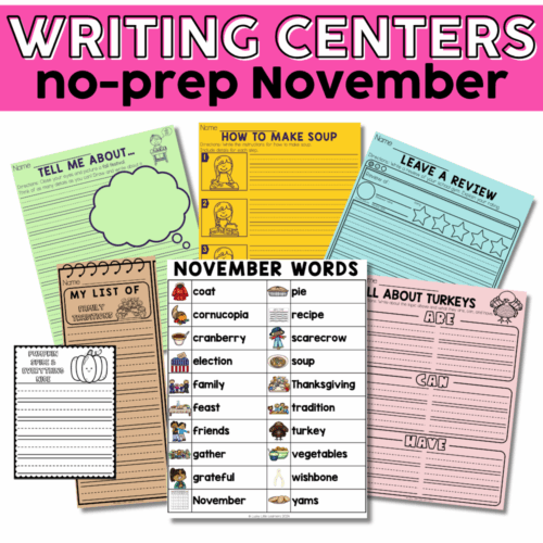 November No-Prep Writing Centers - Lucky Little Learners