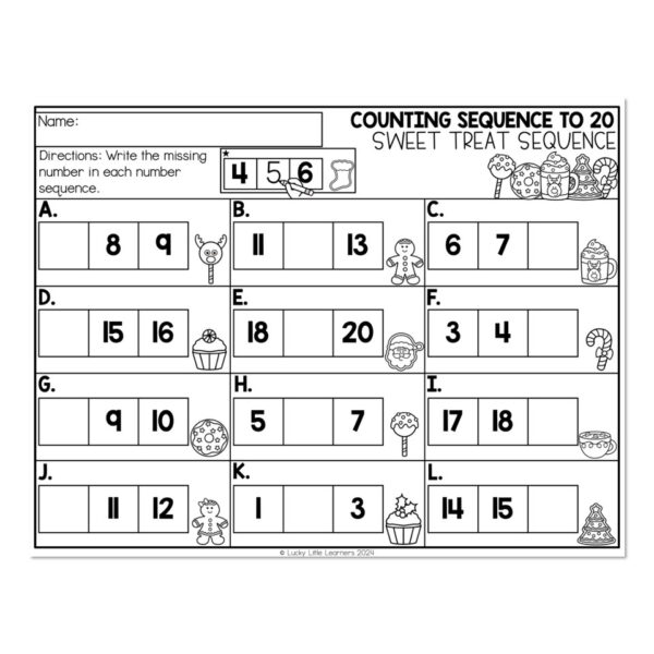 Counting Sequence to 20 - Sweet Treat Sequence Worksheet - Lucky Little ...