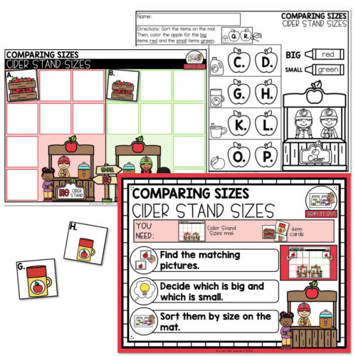 Kindergarten Math Center - November - Comparing Sizes - Cider Stand ...