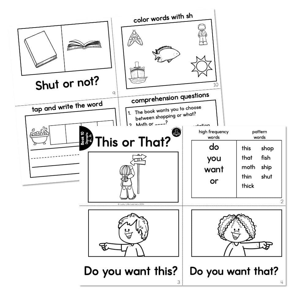 Lucky Little Readers - Fiction - Book Ten - Digraphs SH TH - This or ...
