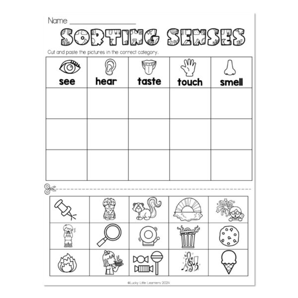 Lucky to Learn Science - 5 Senses - One Pager Sorting - Lucky Little ...
