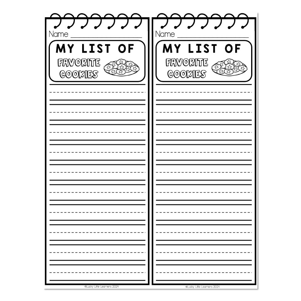 Monthly Writing Centers - December - List - Cookies - Lucky Little Learners