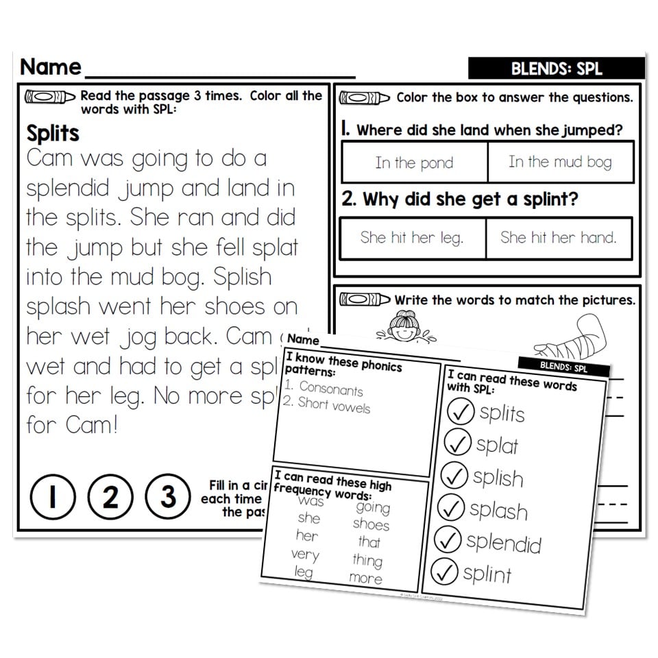 1st Grade Decodable Phonics Passage - Beginning Blends - SPL - Lucky ...