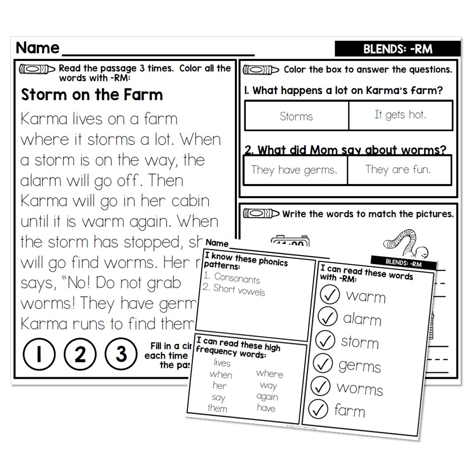 1st Grade Decodable Phonics Passage - Ending Blends - RM - Lucky Little ...