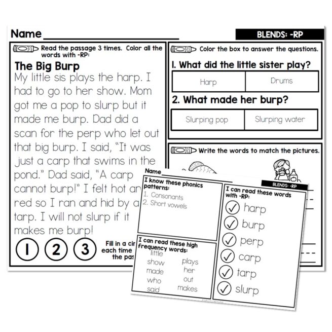1st Grade Decodable Phonics Passage - Ending Blends - RP - Lucky Little ...