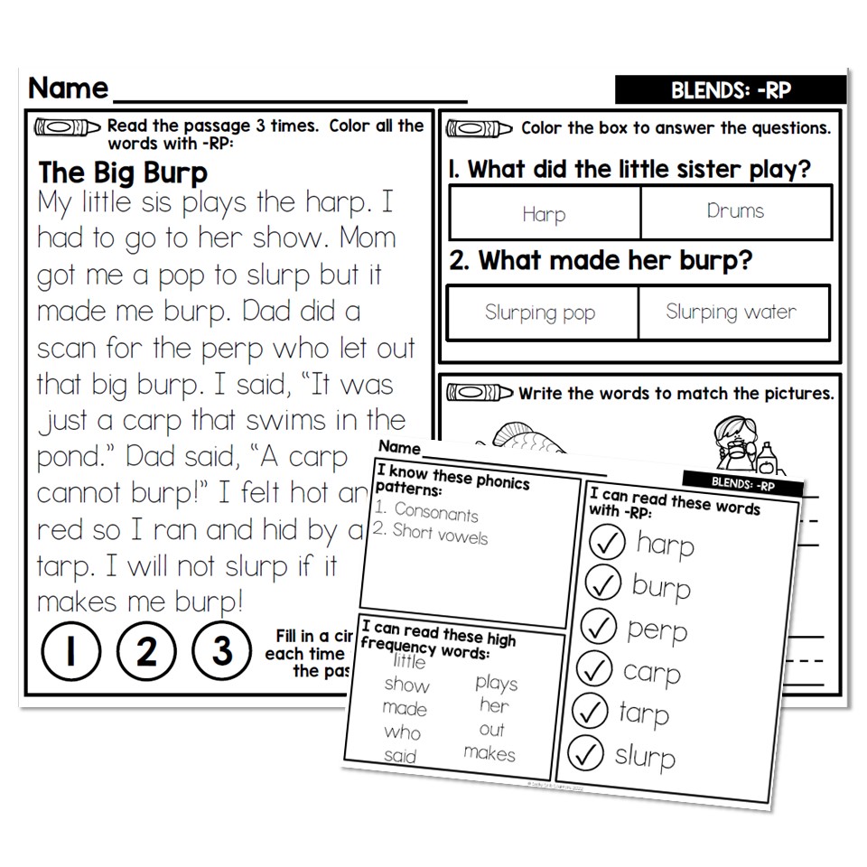 1st Grade Decodable Phonics Passage - Ending Blends - RP - Lucky Little ...