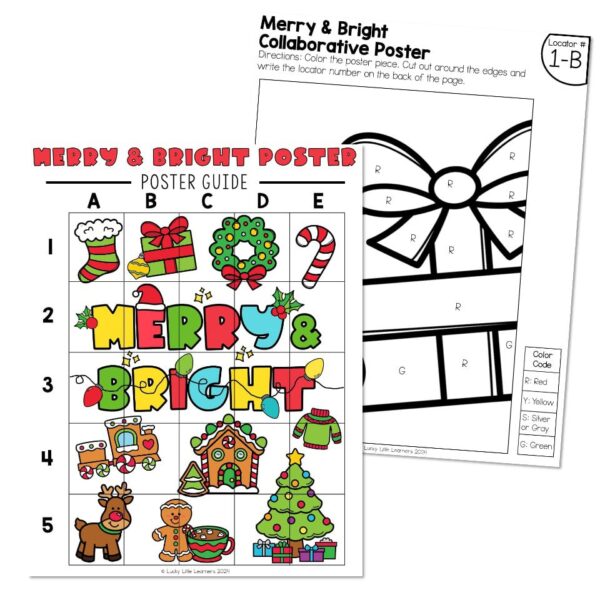 Christmas Collaborative Coloring Poster - Merry and Bright - Lucky ...