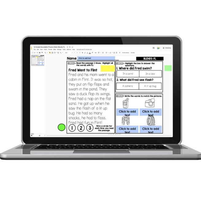 Digital 1st Grade Decodable Phonics Passage - Blends - FL - Lucky ...