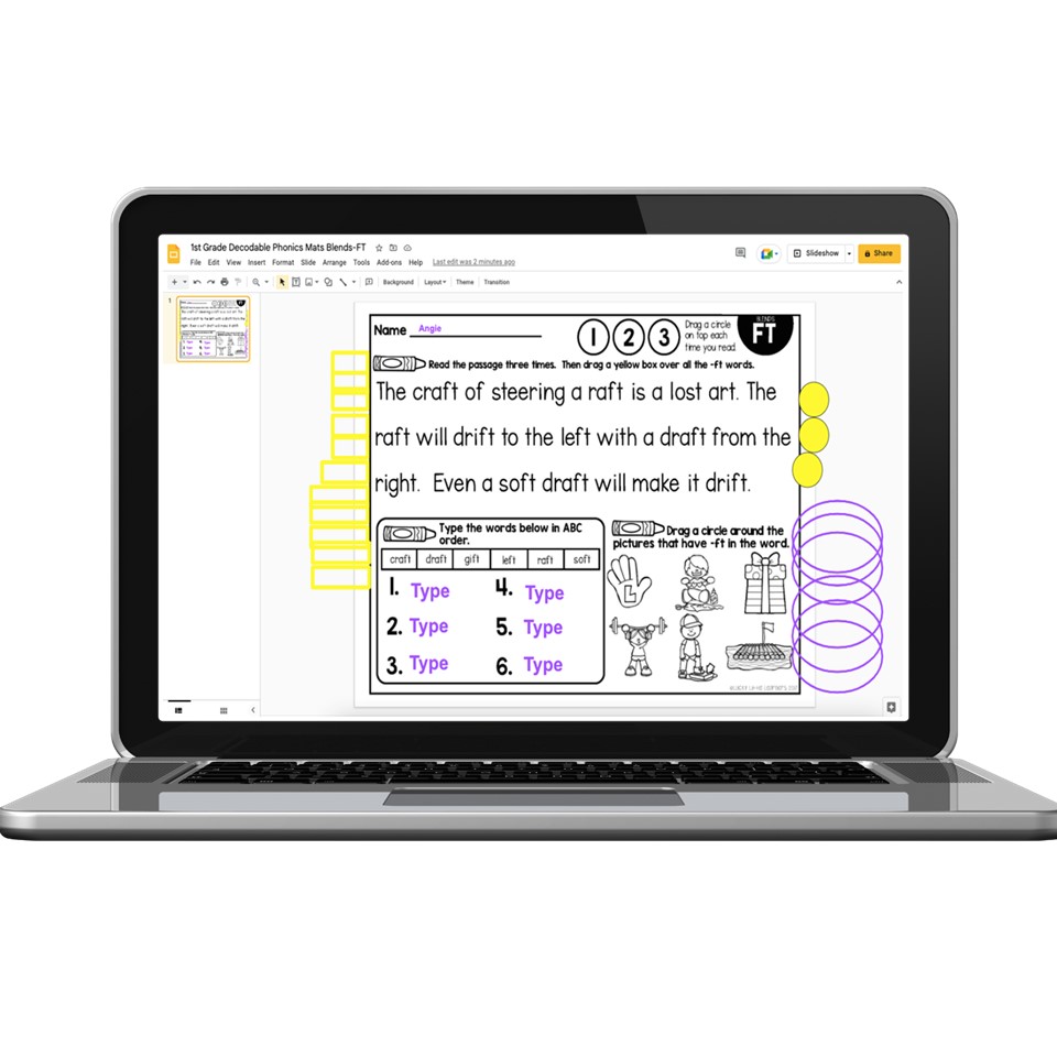 Digital 1st Grade Phonics Mats - Blends - FT - Lucky Little Learners