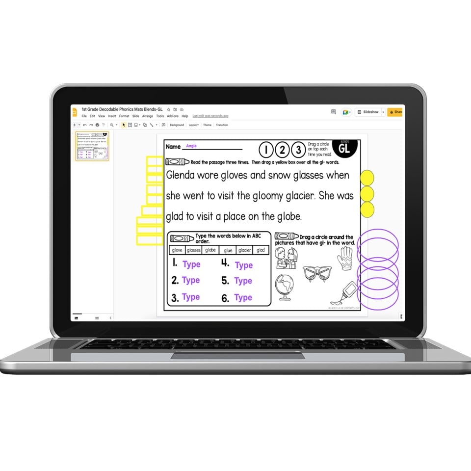 Digital 1st Grade Phonics Mats - Blends - GL - Lucky Little Learners