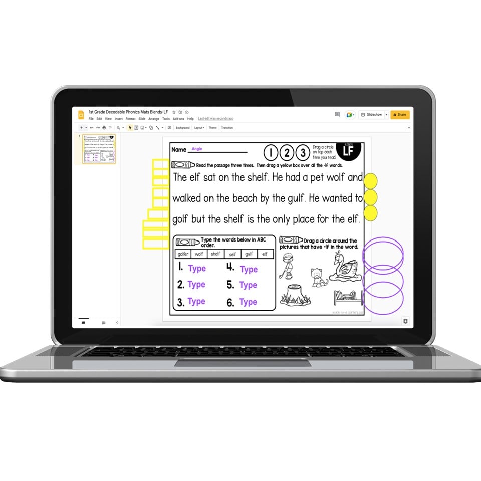 Digital 1st Grade Phonics Mats - Blends - LF - Lucky Little Learners