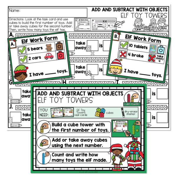 Kindergarten Math Center - December - Add and Subtract With Objects ...