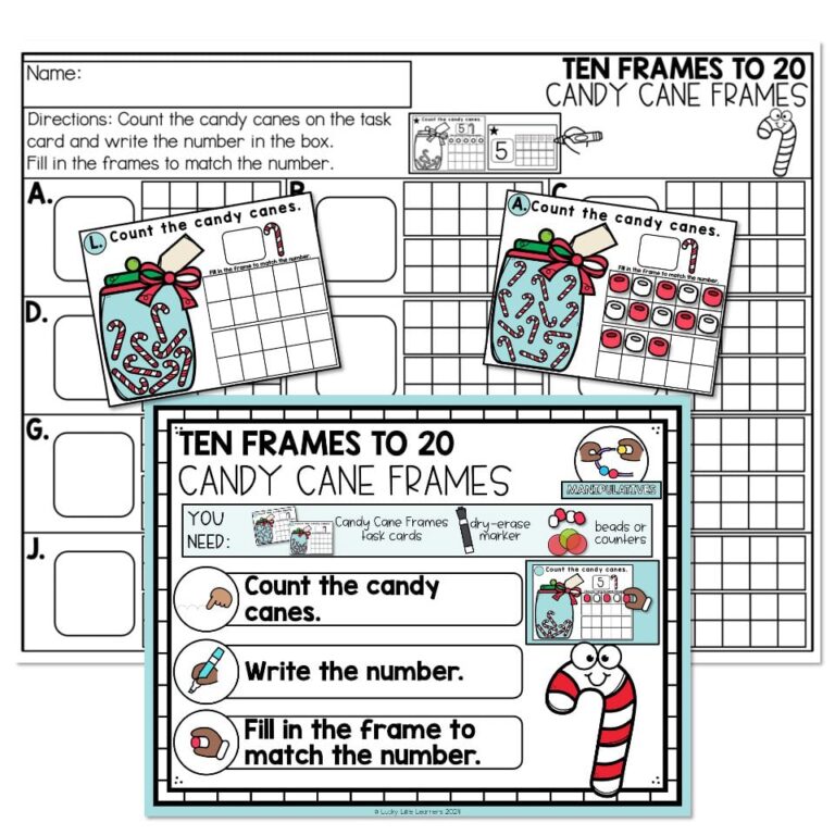 Kindergarten Math Center - December - Ten Frames to 20 - Candy Cane ...