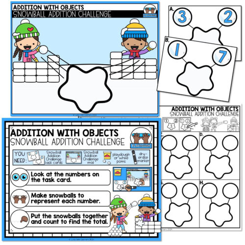 Kindergarten Math Center - January - Addition With Objects - Snowball ...