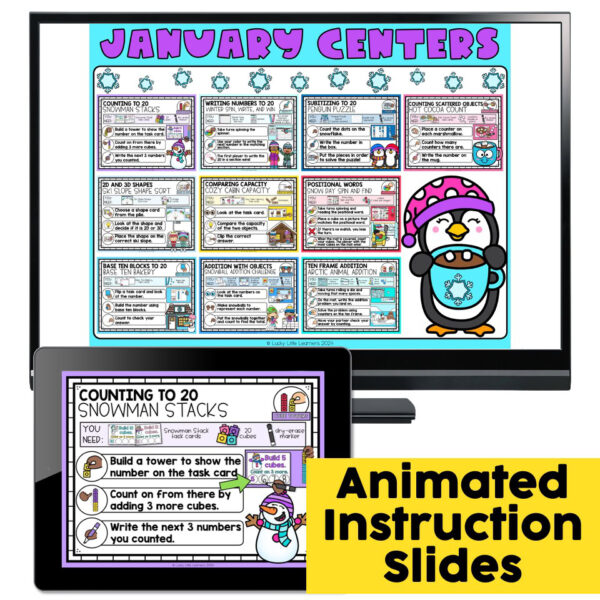 Kindergarten Math Center - January - Introduction Slides - Lucky Little ...