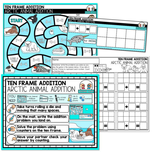 Kindergarten Math Center - January - Ten Frame Addition - Arctic Animal ...