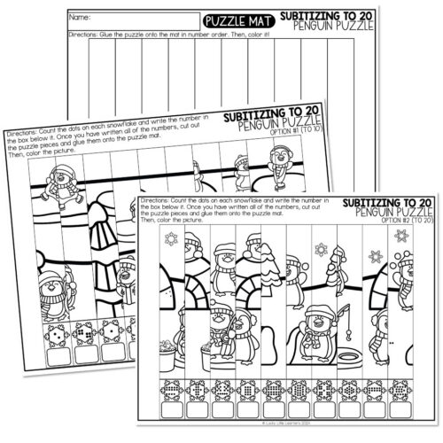 Subitizing to 20 - Penguin Puzzle Worksheet - Lucky Little Learners