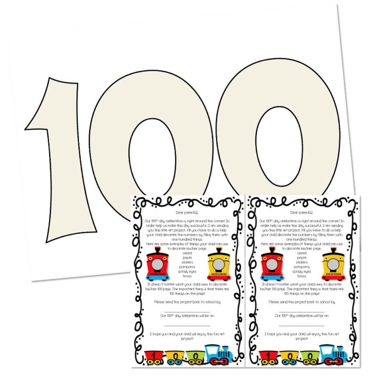 100th Day of School - 100 Items Activity and Parent Note - Lucky Little ...