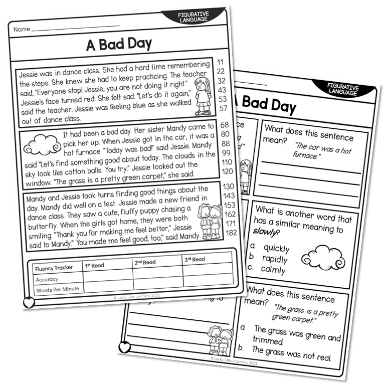 2nd Grade Figurative Language Reading Passage - A Bad Day - At - Lucky ...